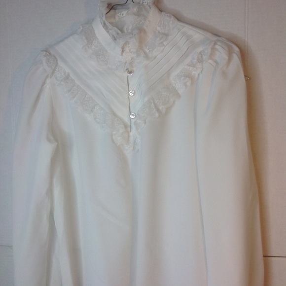 Lee Mar | Tops | Vintage White Lace Blouse Lee Mar Victorian Pleat ...